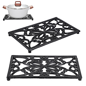 Sumnacon 2Pcs Rectangle 10 x 6.1 Inch Cast Iron Trivet - Rustic Heat Resistant Metal Trivet for Hot Dish Pot Pan Teapot, Vintage Sturdy Hot Plate Pad for Kitchen Dining Countertop Table