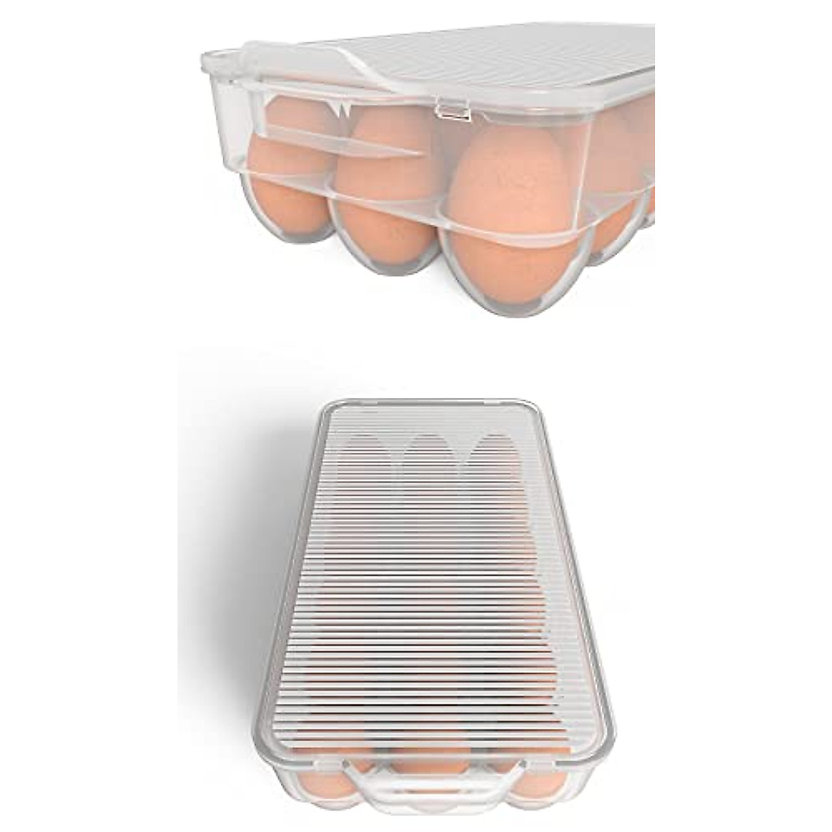 Clear Covered Egg Holder 3-Pack, Plastic Egg Storage for Refrigerator, Egg Tray Container with Lid, Fits 18 Eggs