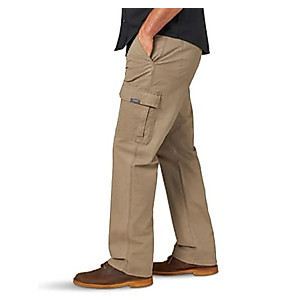 Men's Wrangler Relaxed Fit Flex Cargo Pants Barley Hidden Tech Pocket Straight Leg Flat Front (34x30)