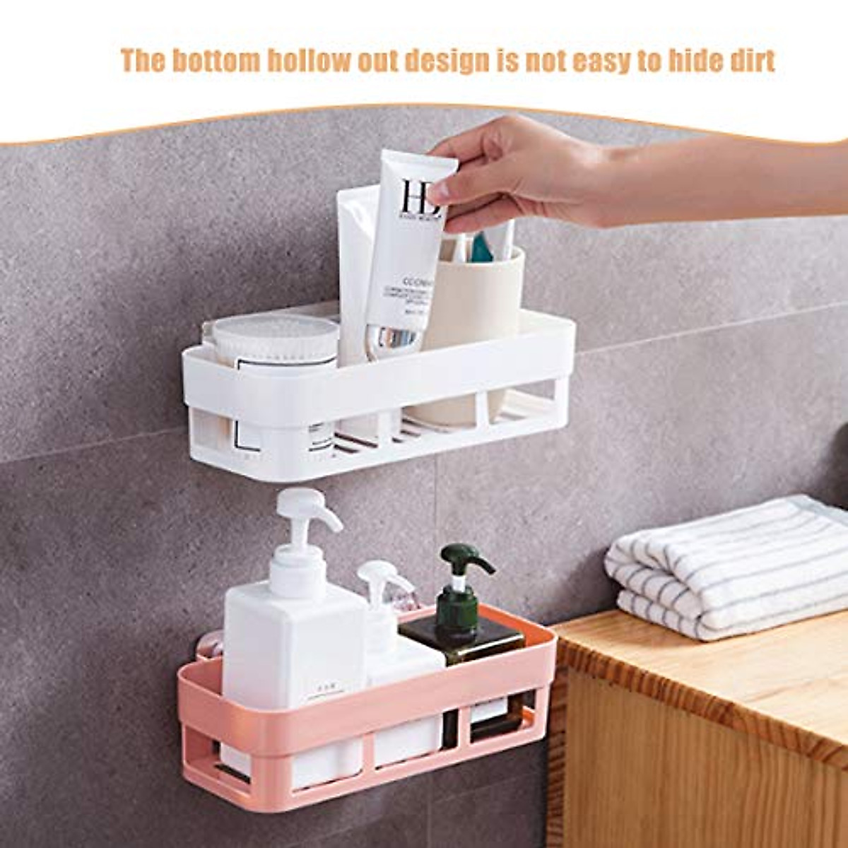 2 Pack Bathroom Seamless Shelf Punch Free Shower Caddy Bathroom Suction Corner Storage Box Drill Free Removable Plastic Shower Rack Kitchen Storage Basket