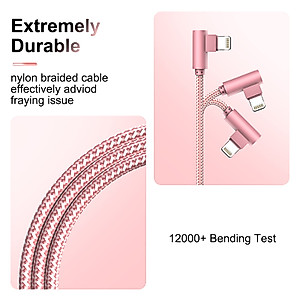 FOXSEA iPhone Charger 10FT, Right Angle Lightning Cable MFi Certified iPhone Charging Cord Nylon Braided Compatible with iPhone 14/13/12/11 Max/Pro Max/Mini/XS/XR/XS/X/8/7/iPad (Pink)