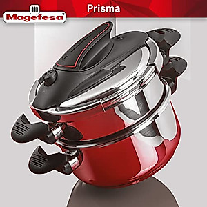 MAGEFESA ® Prisma 4.2 + 6.3 Quart Stove-top Super Fast Pressure Cooker, Easy Smooth Locking Mechanism, Polished 18/10 Stainles Steel, Suitable Induction, 5 Security Systems, 11.6 PSI Working pressure