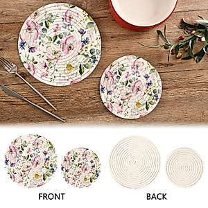 Trivets Pot Holders Spring Pink Flower Hot Mats 2 Pack Coasters Heat Resistant Thread Weave Potholder Kitchen Counter Table Decorative Dish Pot Pan Teapot