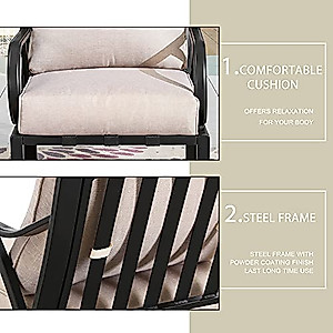 LOKATSE HOME 2 Piece Patio Dining Chairs Modern Wrought Iron Armchairs Outdoor Bistro Club Set Cushioned Furniture for Lawn Garden Balcony Poolside, Beige