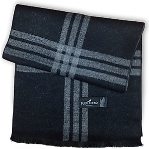 Livativ Bleu Nero Luxurious Winter Scarf for Men and Women – Large Selection of Unique Design Scarves – Super Soft Premium Cashmere Feel Black Grey Center Plaid