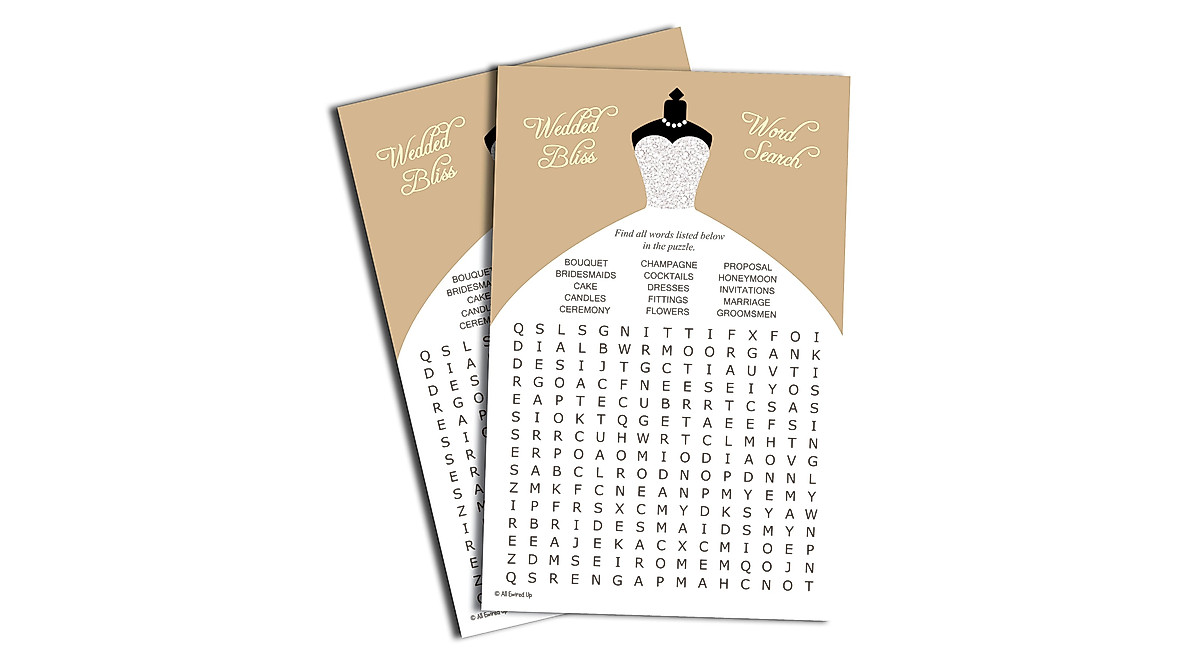 Champagne Silver Wedding Word Search Game - Fun Bridal Activity