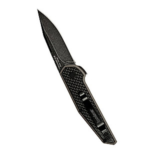 Kershaw Fraxion Tan and Black BlackWash Pocket Knife, 2.75” Stainless Steel Blade with Manual Opening, G10 Handle with Deep-Carry Reversible Pocketclip, Small Folding Knife