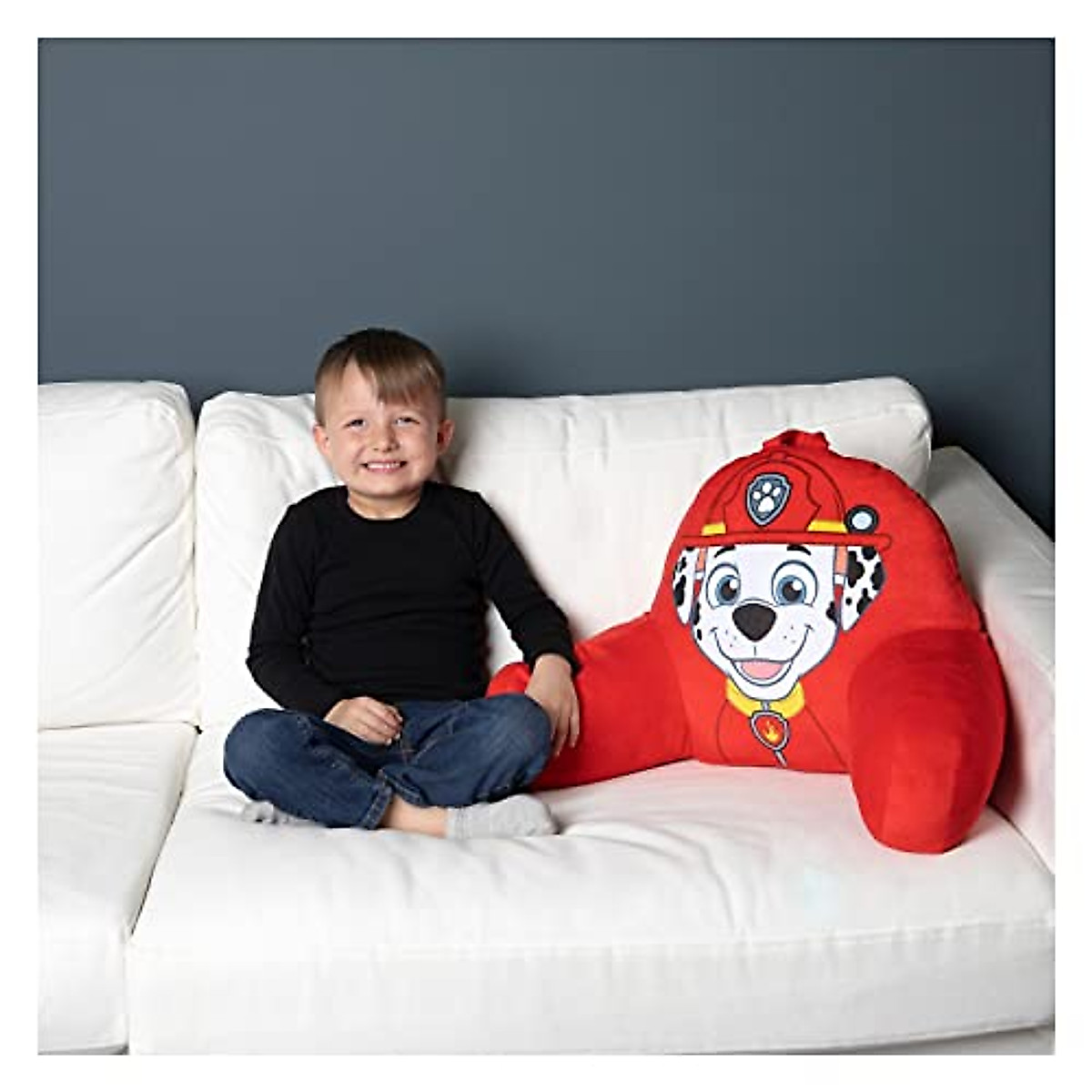 Paw Patrol Marshall Kids Back Resting Pillow for Reading and Watching TV – Bed Rest Pillow with Arms to Lounge with Comfortable Back Support – Great for The Bed or Couch