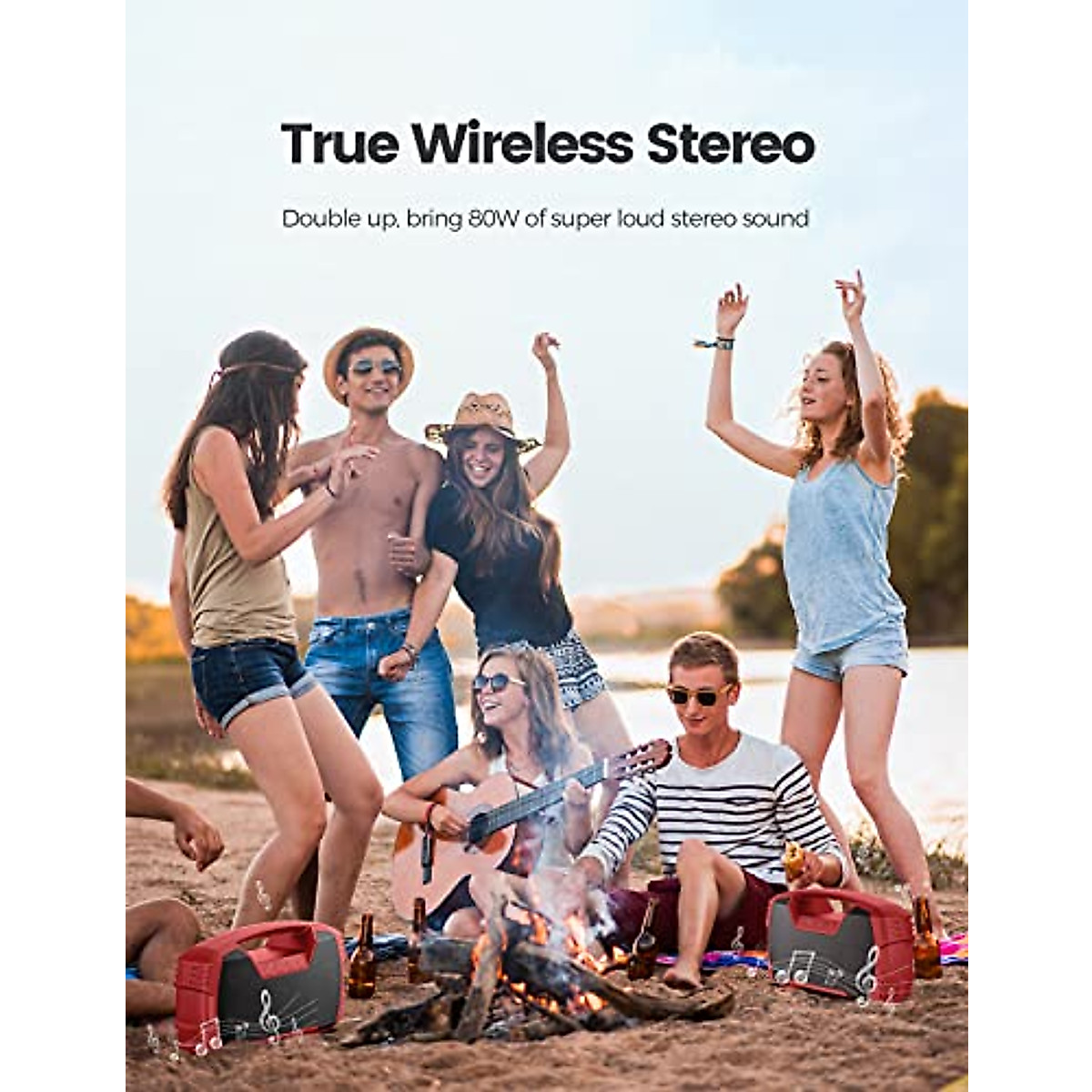 IPX7 Waterproof Bluetooth Speaker, 40W Portable Wireless Speaker, 32H Playtime, Stereo Loud Sound, Deep Bass, Outdoor Speaker with Handle, Bluetooth 5.0, Built-in Mic for Camping,Party,Pool,Beach-Red