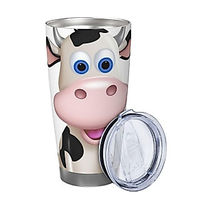 GDSHJKLW Cartoon Milk Cow Tumbler With Lid And Straw 20oz Stainless Steel Leakproof Travel Coffee Mug Double Wall Insulated Cup Gifts For Women Home Office