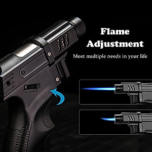 PROMISEButane Torch Lighter Gun Torch Blow Torch -Sleek Adjustable Butane Torch Adjustable Flame Lock Cooking Torch Cigar Lighter Lighter Camping Home Use Welding Chef etc (Black)