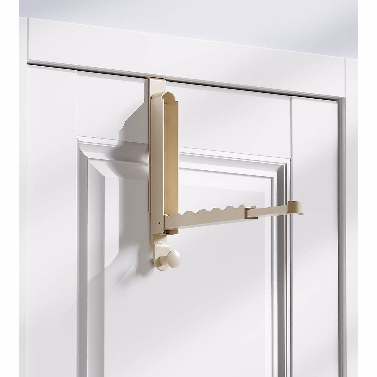 Folding Clothes Drying Rack, Fit 1 3/4" Door Super Heavy Duty Aluminum Alloy Over the Door Hanger with Retractable Rod, Foldable Portable and Collapsible Bathroom Towel Rack , Ivory White