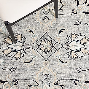 Safavieh Micro-Loop Collection Area Rug - 8' x 10', Grey & Ivory, Handmade Floral French Country Wool, Ideal for High Traffic Areas in Living Room, Bedroom (MLP384F)