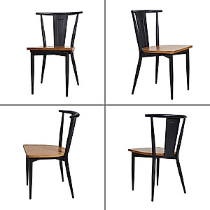 LUCKYERMORE Heavy Duty Metal Kitchen Dining Chair Set of 2 W/Wood Seat Stackable Dining Chair Fully Assembled 400lbs Capacity for Kitchen, Restaurant