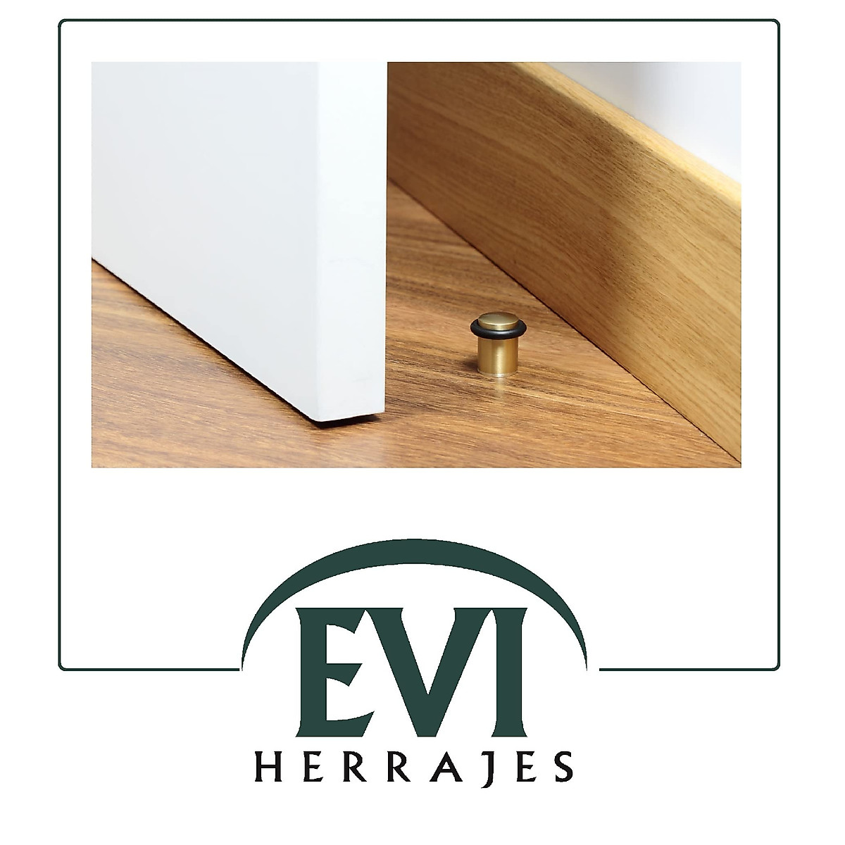 EVI | Doorstop | 1.06'' X 1.15'' | Threaded Base | Natural Silicone Black Rubber | Brass Matte Finished | Includes Strips + Fastening Anchor | 2X Mod. I-108