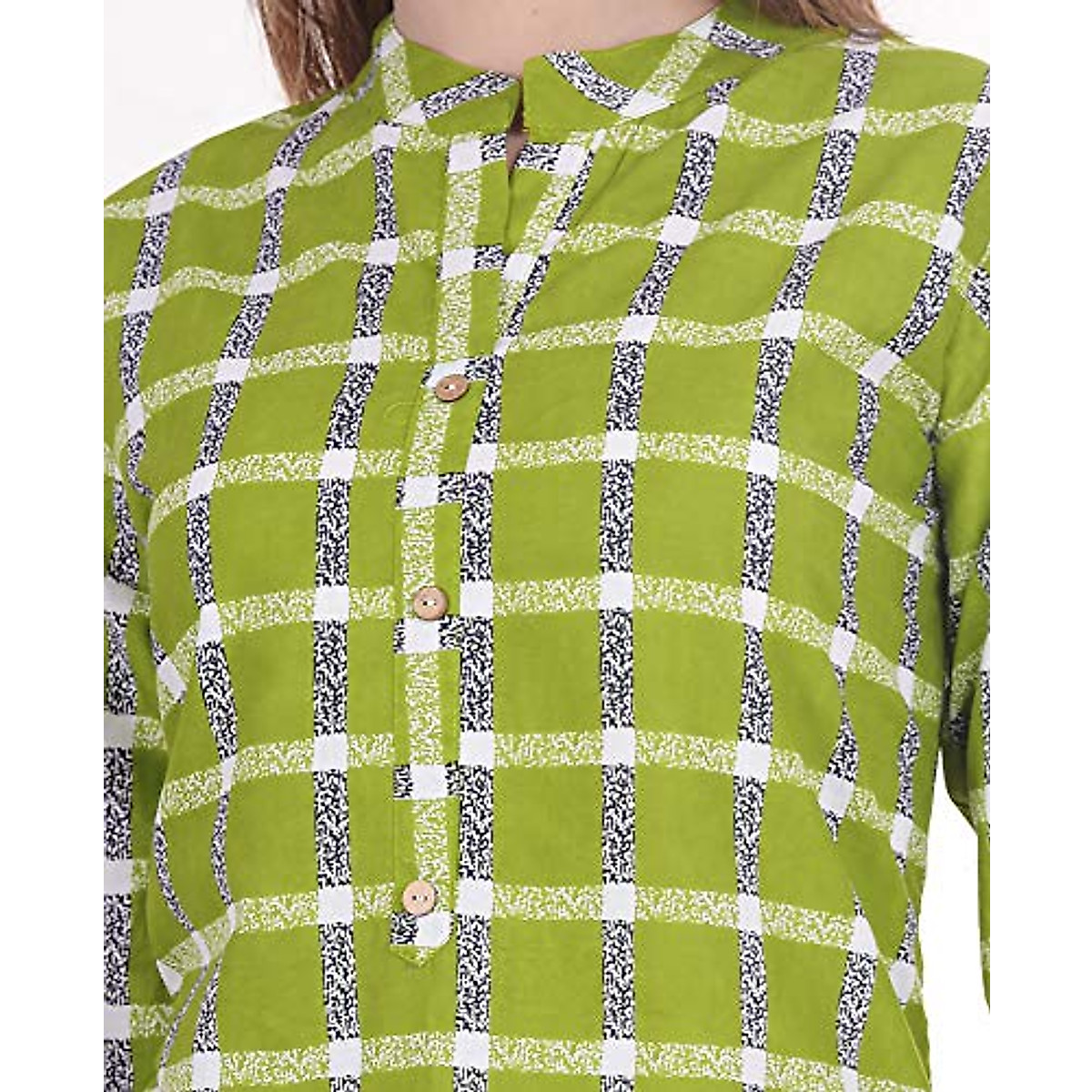Chichi Women's Indian Checks Cotton Kurti Top, Green, XX-Large