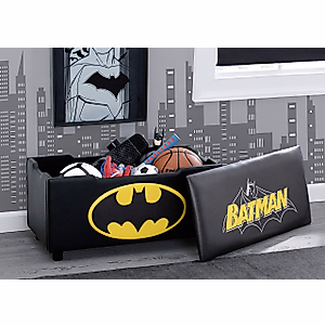 Delta Children DC Comics Batman Upholstered Storage Bench for Kids | Perfect for Bedrooms/Playrooms/Living Rooms | Features Fun Graphics of Batman