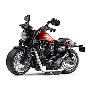 Gilumza Pull Back Motorcycle Toys, Tiny Gift with Music Lighting, Retro Motorcycles Toy for Boys Kids Age 3 4 5 6 7 8 Year Old (Red)