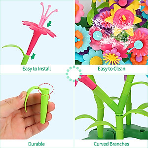 FLYINGSEEDS 106 PCS Flower Garden Building Toys for Girls, Girls Favor STEM Toy Gardening Pretend Play Set for Kids, Stacking Game Educational Activity for Toddlers Kids Age 3 4 5 6 7 8 Year Old