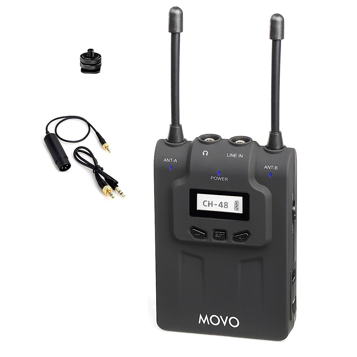 Movo WRX8 48-Channel UHF Wireless Portable Receiver with Camera Mount and XLR / 3.5mm Outputs for the WMIC80 Wireless Microphone System