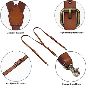 Exception Goods Leather Suspenders For Men, Personalized Brown Genuine Leather, Groomsmen Gifts (L Fits 5'2"-6'23", Brown)