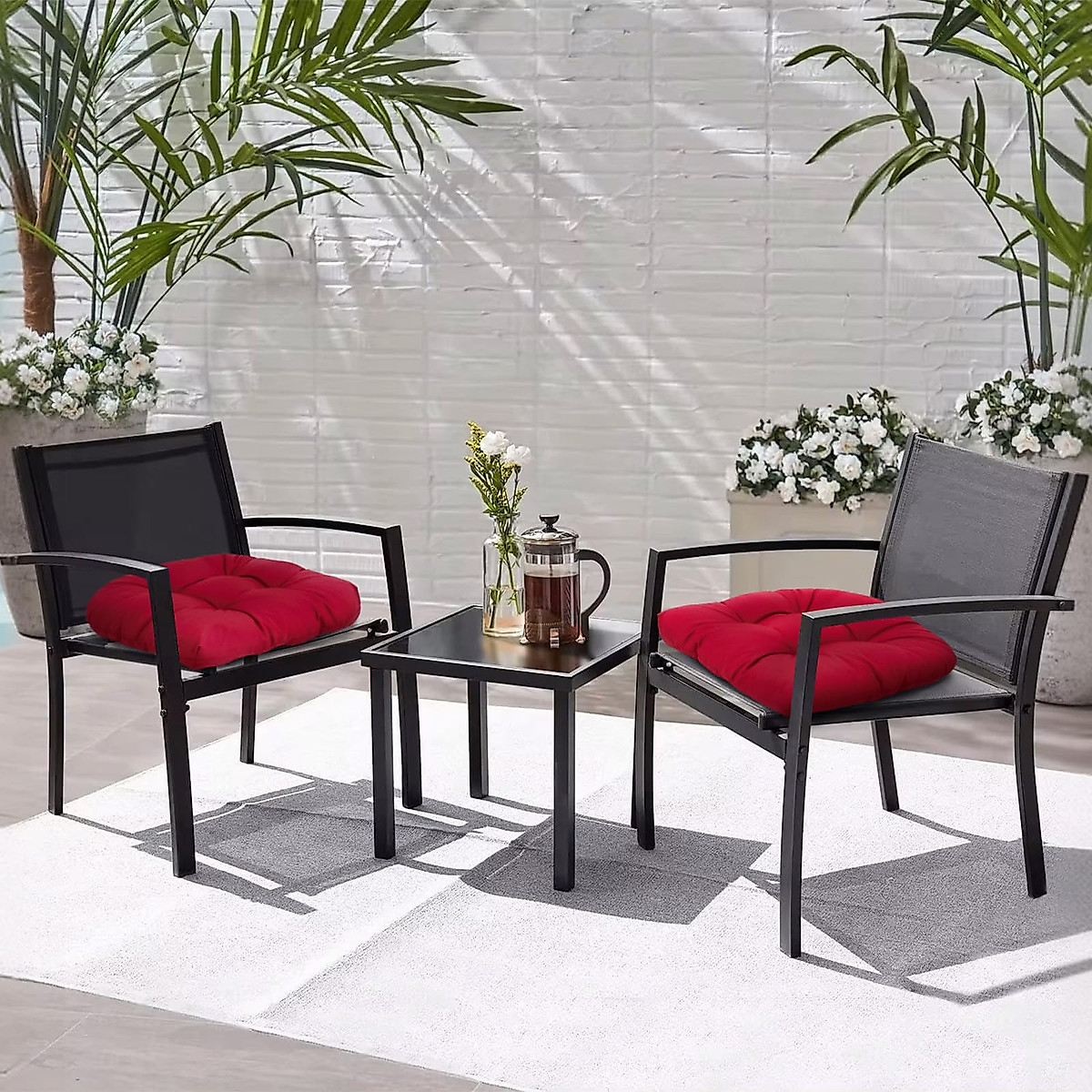 Wadser 2 Pack Seat Cushions Black, Waterproof Wicker Chair Cushions, U-Shape Tufted Chair Pads 19x19 inches for Patio Garden Chairs