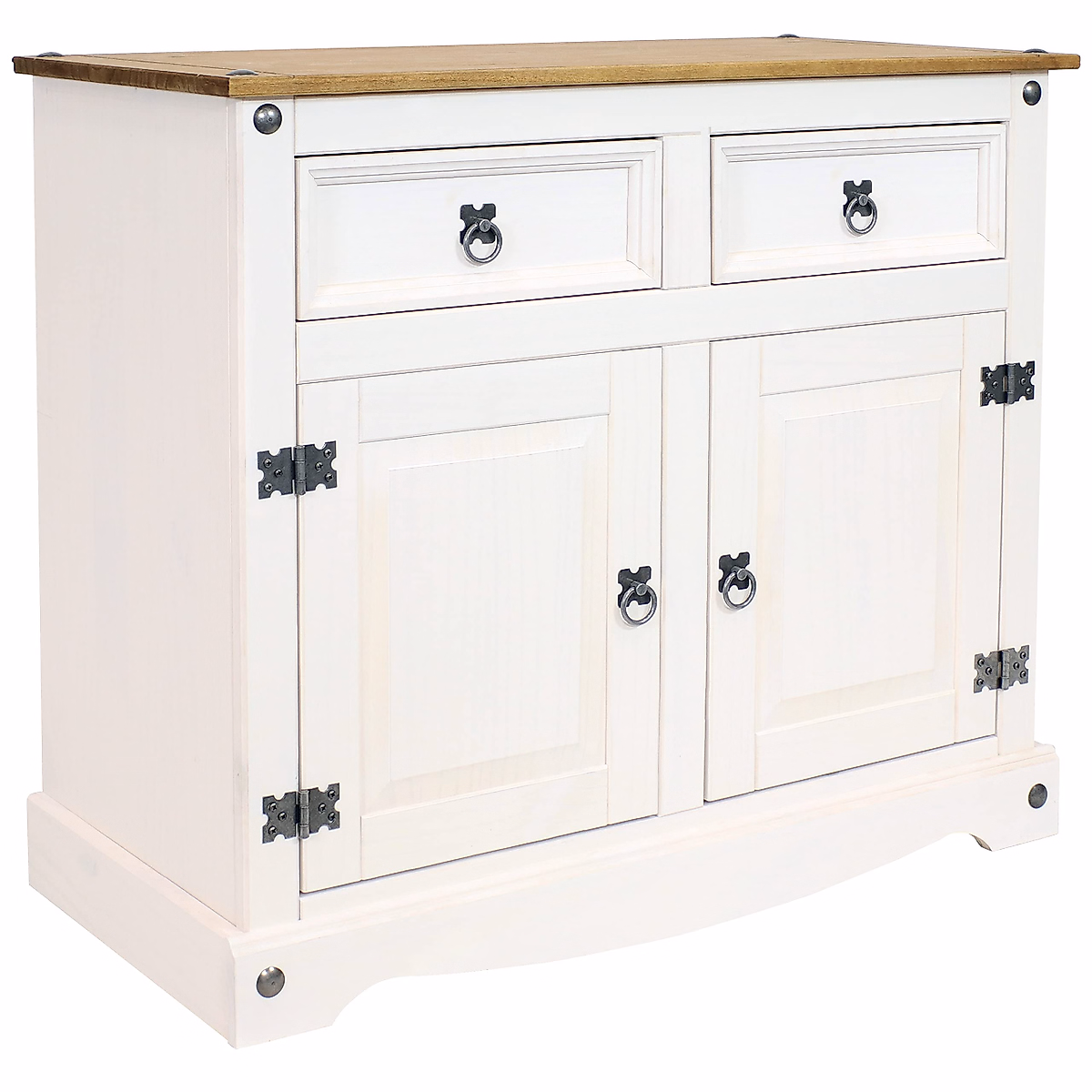 Sunnydaze 31.5-Inch H Kitchen Sideboard Cabinet with 2 Drawers and 2 Doors - Solid Pine Construction with White Finish