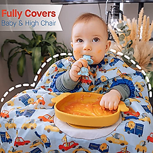 CUTE COMFORTZ Coverall Feeding Bibs Covers to Standard Highchair with Silicone Spoon & Fork, Waterproof allover Bib for Babies