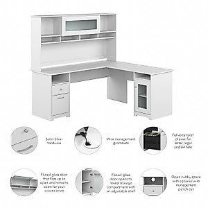 Bush Furniture Cabot L Shaped Computer Desk with Hutch and Storage, 72W, White