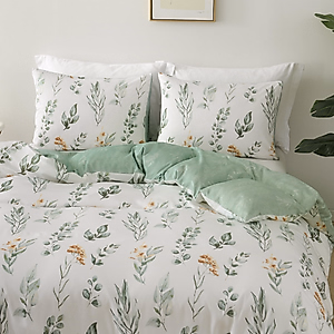 Reversible Floral Duvet Cover Set Queen Size with Button Closure, Corner Ties,1 Queen Duvet Cover 90"x90"&2 Pillowcases 20"x26"