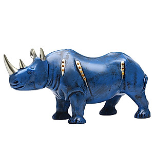 BRASSTAR Resin Blue Rhino Statue Wildlife Rino Animal Figurine Collectible 10.6" Length Gift Home Office Decor TQZDPT007
