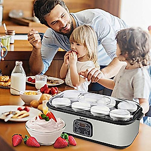 Yogurt Maker Automatic Digital Yoghurt Maker Machine with 8 Glass Jars 48 Ozs (6Oz Each Jar) LCD Display with Constant Temperature Control Stainless Steel Design for Home Use