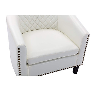 Accent Barrel Chair with Nail Head, Stylish Reading Armchair, Rivet Chair for Waiting Room, Leather Side Chair with Wood Legs,Modern Club Padded Chair for Living Room, Bedroom, Home & Office (White)