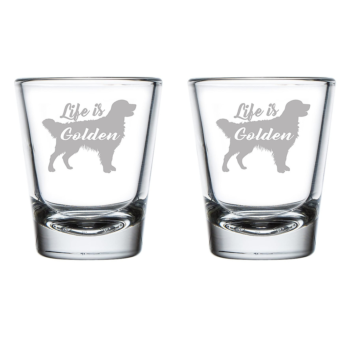 MIP Brand Set of 2 Shot Glasses 1.75oz Shot Glass Golden Retriever 'Life is Golden'