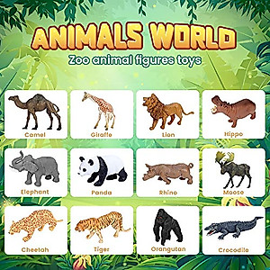 Elf Lab Safari Animal Figures, 12PCS Jungle Zoo Animals Toys, Realistic Wildlife Plastic African Animals Playset, Learning Educational Toy, Christmas Birthday Gift for Kids Children Toddlers 3-5