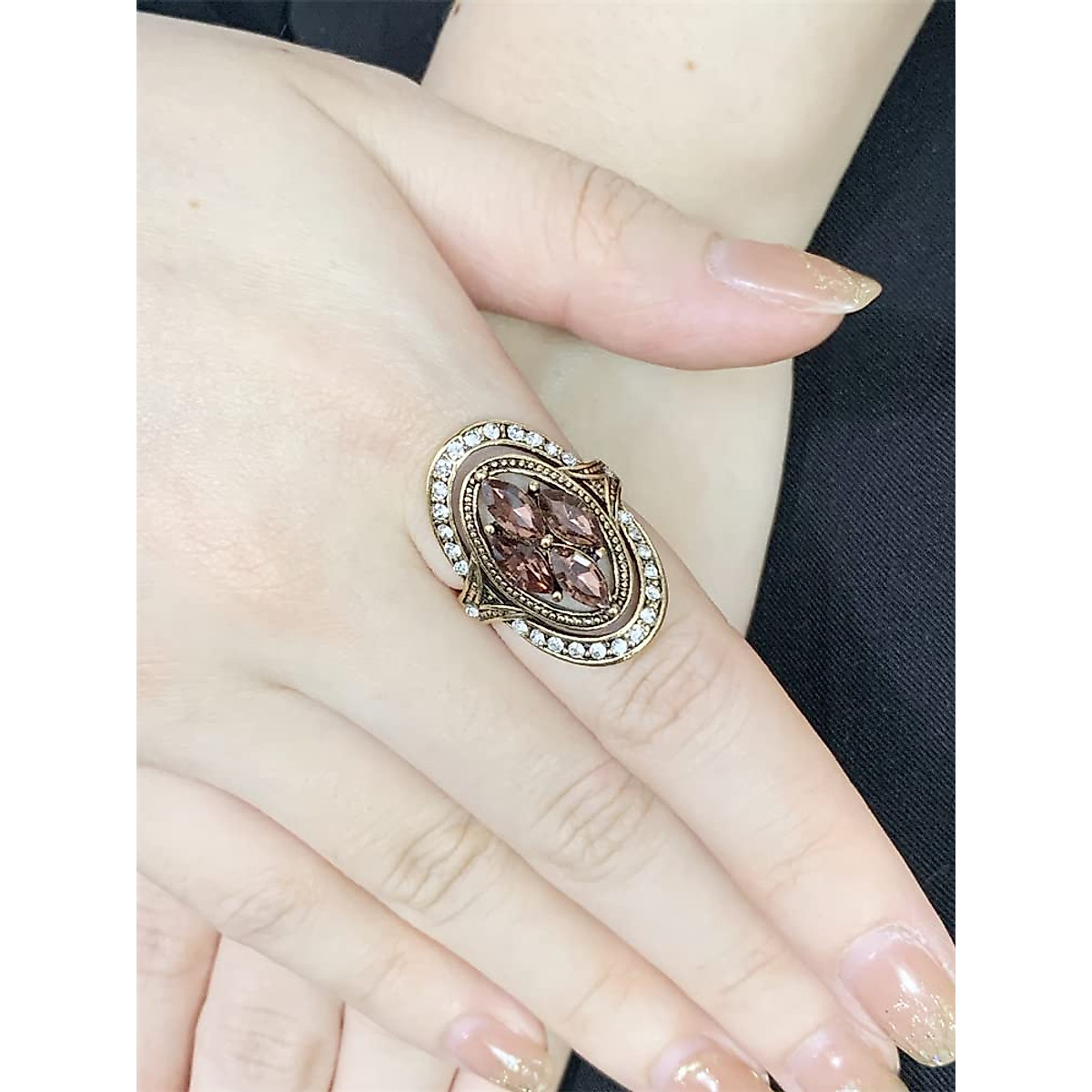 Boho Red CZ Wedding Statement Ring for Women Girls Vintage Bohemian Round Wide Band Rings Comfort Fit Retro Ethnic Indian Bollywood Christmas Cocktail Party Art Deco Jewelry Size 8