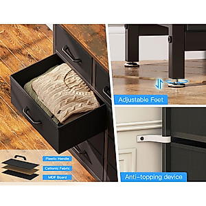 Casaottima Dresser for Bedroom with Charging Station, 57" Long Dresser with 13 Storage Drawers, Large Fabric Dressers Chests of Drawers with Shelves, Black and Vintage