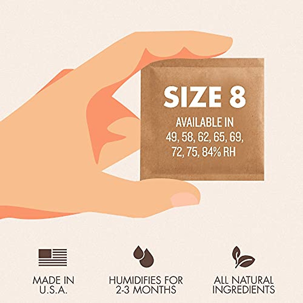 Boveda 62% RH Size 8-10 Pack Two-Way Humidity Control Packs - For Storing 1 oz of Botanicals - Moisture Absorber for Small Storage Containers - Humidifier Packs - Hydration Packets w/Resealable Bag