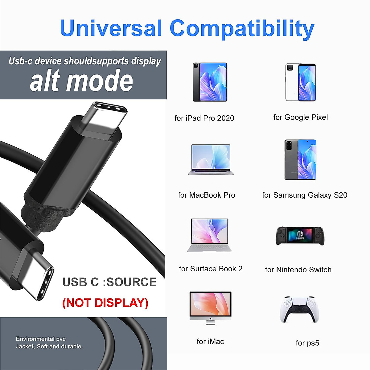 USB C to RCA Adapter 1080P, 6FT Active Type C to RCA Converter, Male USB C to 3-RCA Out Lead Video Adattatore Cord for Laptop, Computer,Projector