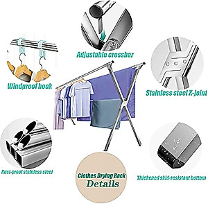 NIUTA 59 inches Drying Rack Clothing, Stainless Steel Clothes Drying Rack Intdoor, Collapsible Drying Rack, X150