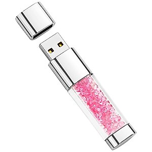 USB Flash Drive 32GB, BorlterClamp Cute Pink Crystal Thumb Drive Novelty Pen Drive Memory Stick