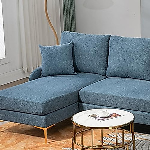 110" W Convertible Sectional Sofa with Reversible Chaise Lounge and Activity Ottoman, Polyester Blend U-Shape Modular Sectional Couch, 4-Seat Upholstered Sofa Couch for Living Room Apartment, Blue