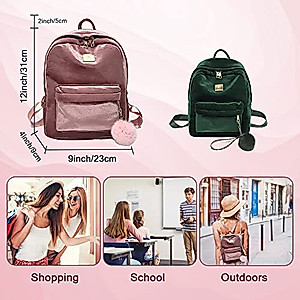 Women's Velvet Casual Backpack Cute Mini Daypack Fashion Bookbag for Teen Girls Lightweight Daypack Gift Ideas (Green,23*9*31cm)