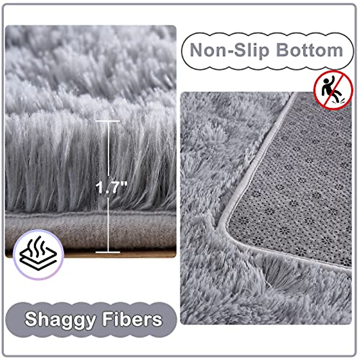 Ompaa Ultra Soft Shaggy Rugs Fluffy Bedroom Carpet, 4x6 Feet Grey Area Rug, Modern Upgrade Anti-Skid Rug for Kids Girls Living Room, Dorm Aesthetics Decor
