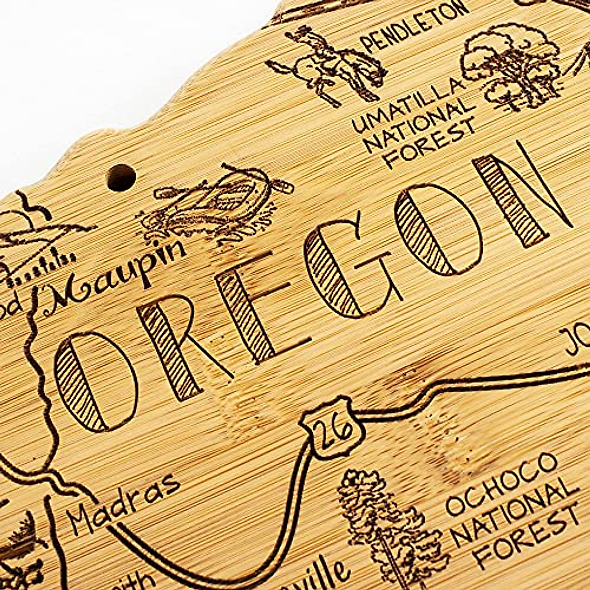 Totally Bamboo Destination Oregon State Shaped Serving and Cutting Board, Includes Hang Tie for Wall Display