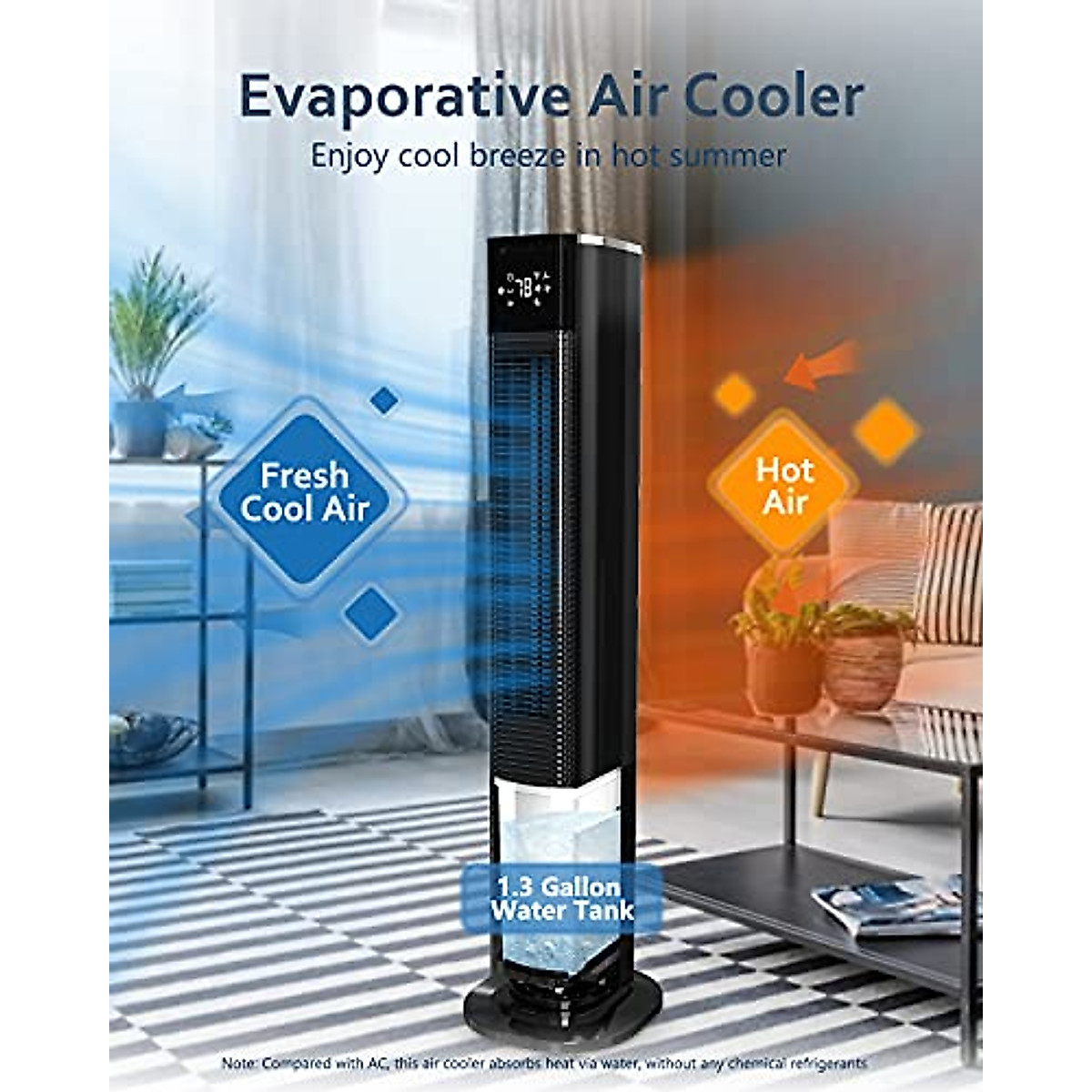 Evaporative Air Cooler, 3-IN-1 Multifunctional Air Cooler Fan, Air Cooler for Room, 4 Modes, 12H Timer, 90° Oscillation, 1.3 Gal Water Tank, Remote Control, 4 Ice Packs, 42" for Room Home Office