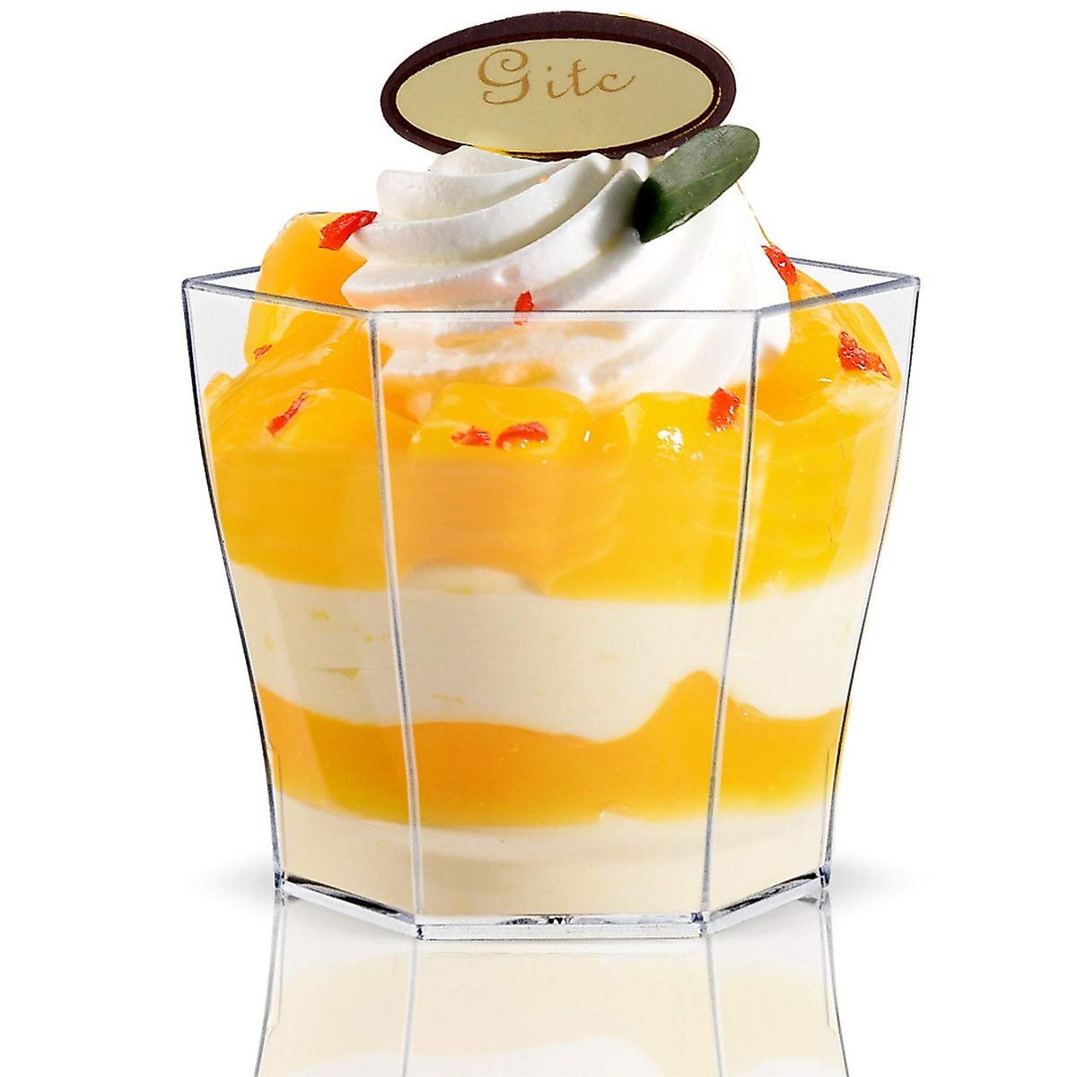 Lawei 100 pack 2 oz Plastic Dessert Cups with 100 Plastic Spoons - Hexagonal Mini Bowl Disposable Bowls for Chocolate Desserts, Appetizers, Dessert Samplers, Dessert Shot Glasses & More