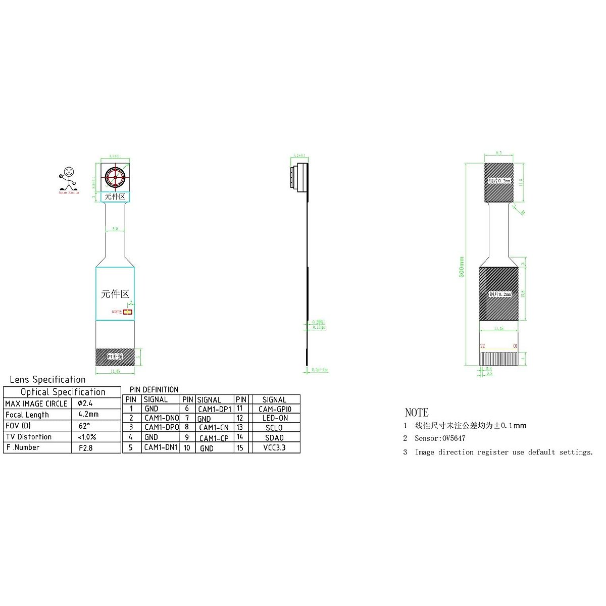 Taidacent Raspberry PI Zero W Camera Module OV5647 5MP 72 Degree 30cm FPC Ribbon Soft Cable Webcam for Raspberry Pi Zero V1.3 Support 1080p 30fps 720p 60fps 2592 * 1944 Video Record