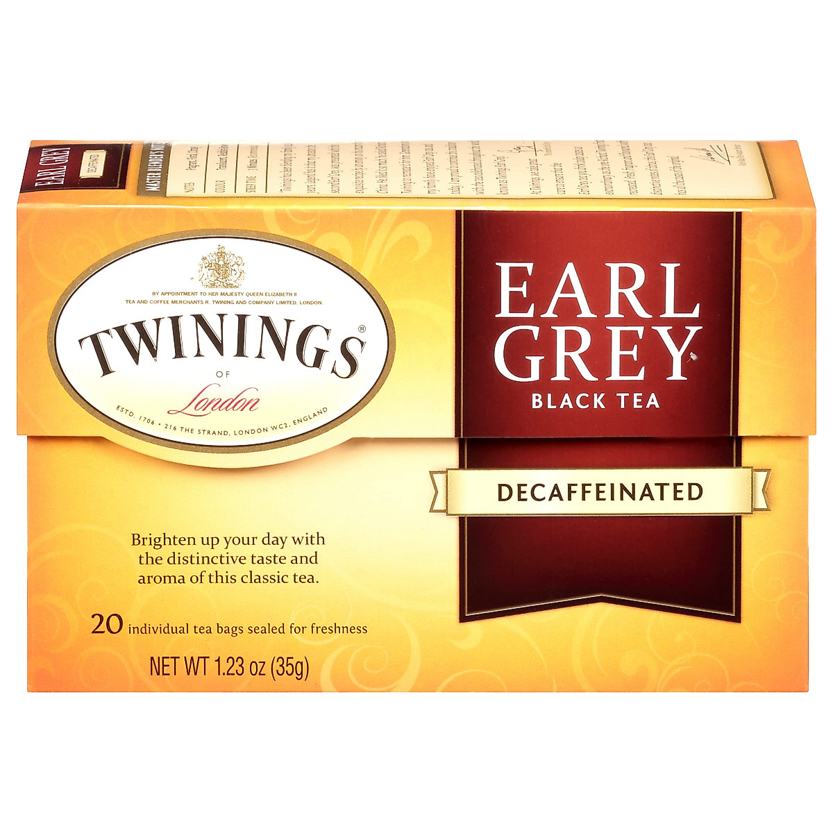 Twinings Earl Grey Decaf Black Tea - Refreshing Earl Grey Decaffeinated Tea Bags with the Flavor of Bergamot and Citrus, Individually Wrapped Decaf Tea Bags, 20 Count