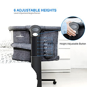 LuckyDove Baby Bassinet,Baby bassinets Bedside Sleeper,Baby Bedside Crib for New Born,Easy Folding Portable Crib,6 Height Adjustable Co-Sleeper with Soft Mattress/Travel Bag,Built-in Wheels (Grey)